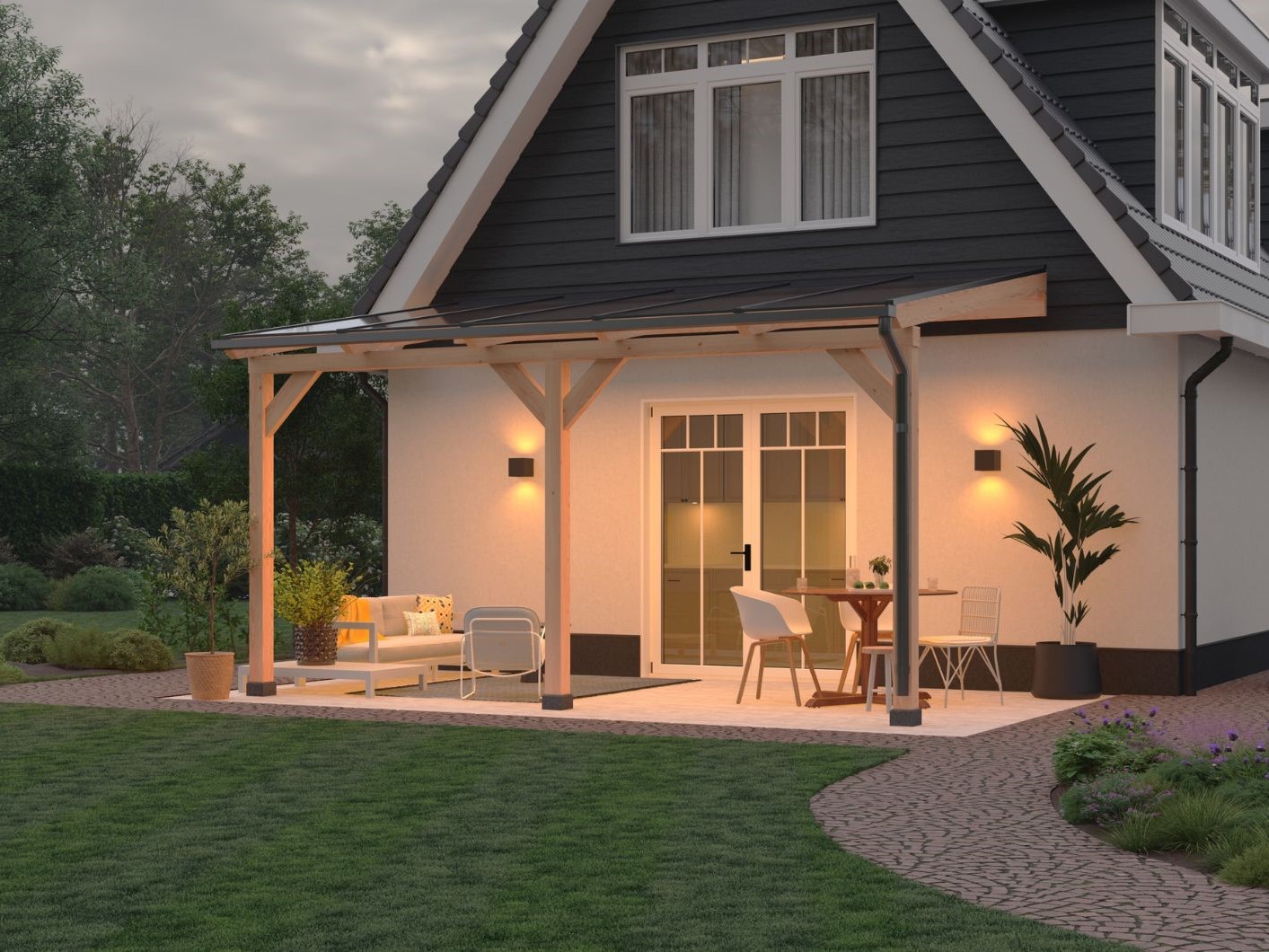 Douglas terrasoverkapping | Zwart | Polycarbonaat | Opaal | Geschaafd ...